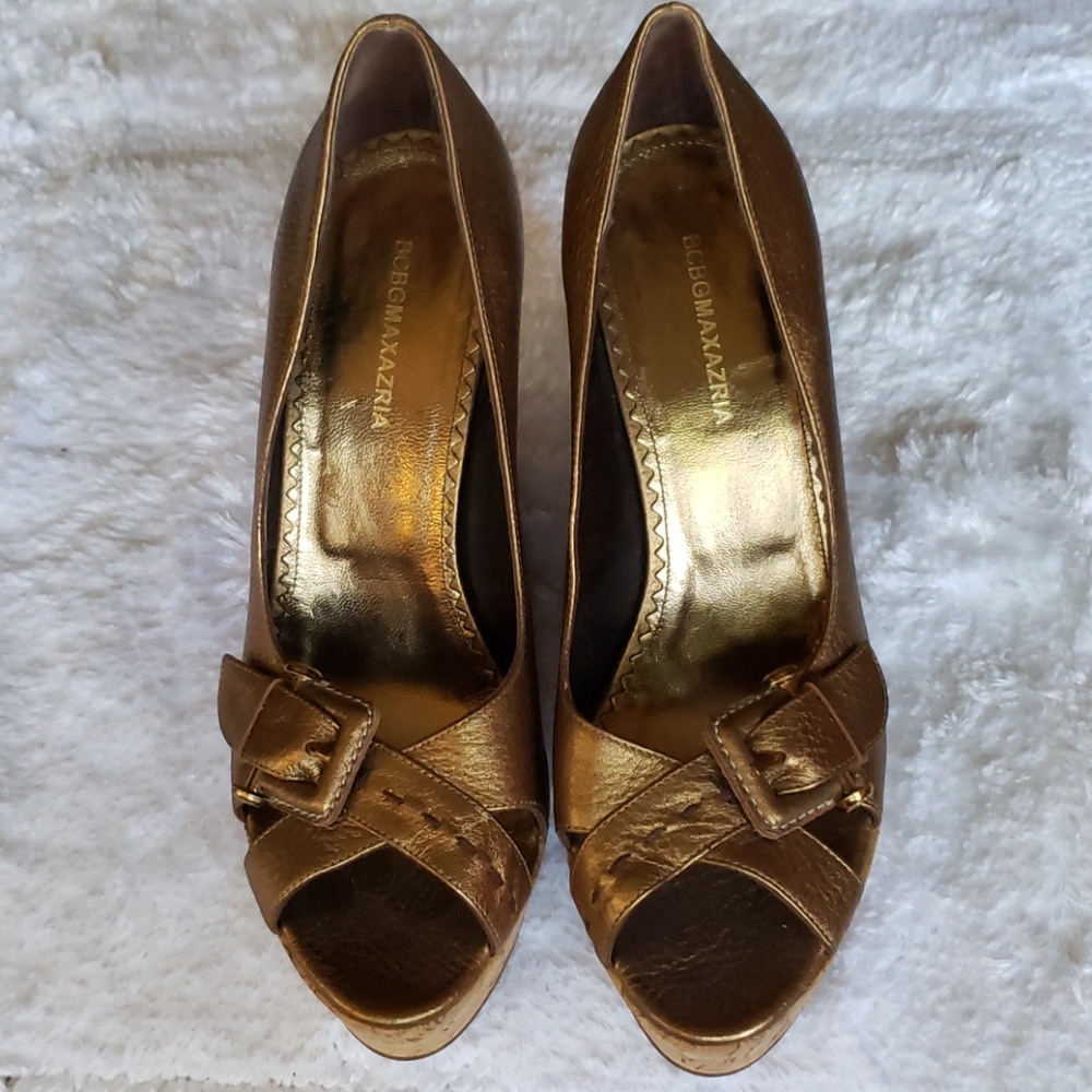 Bcbgmaxazria Gold Platform Wedges - Gem